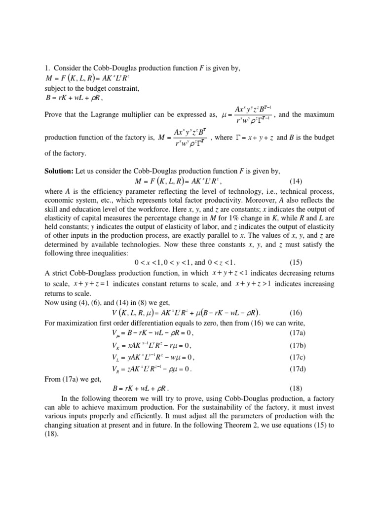 Mathematical Modeling In Economoics Pdf Production Function Mathematical Objects