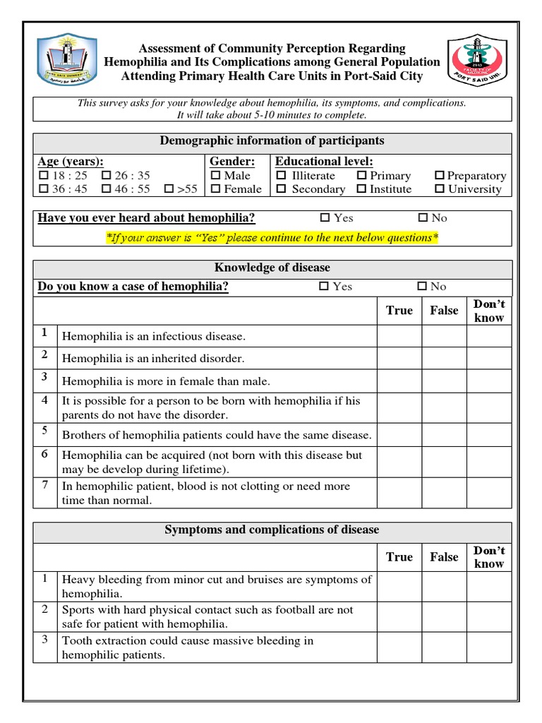 Hemophilia Questhionnaire English | PDF | Haemophilia | Bleeding