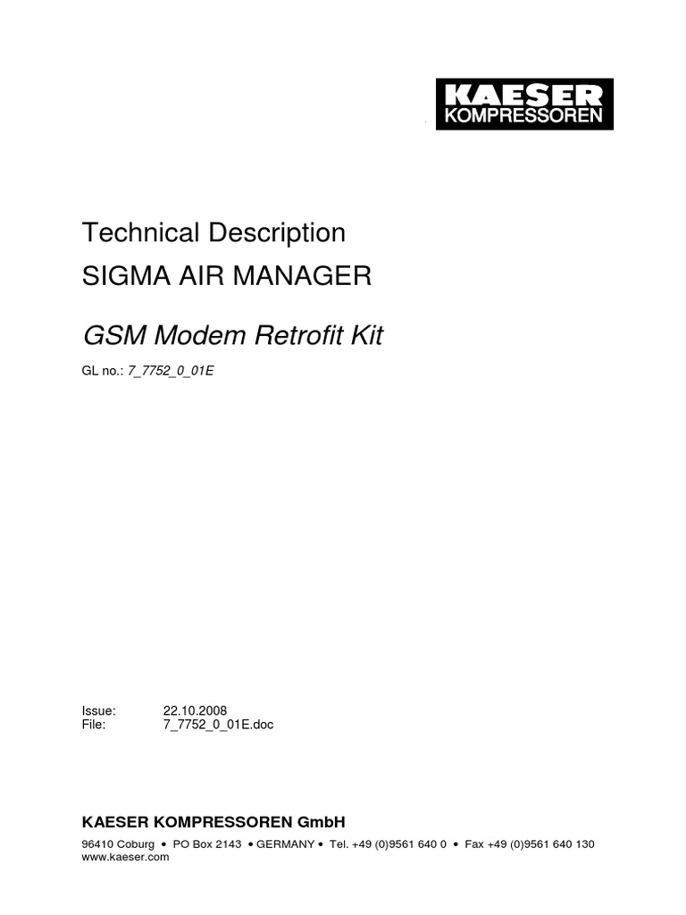 Technical Description Sigma Air Manager: GSM Modem Retrofit Kit | PDF ...