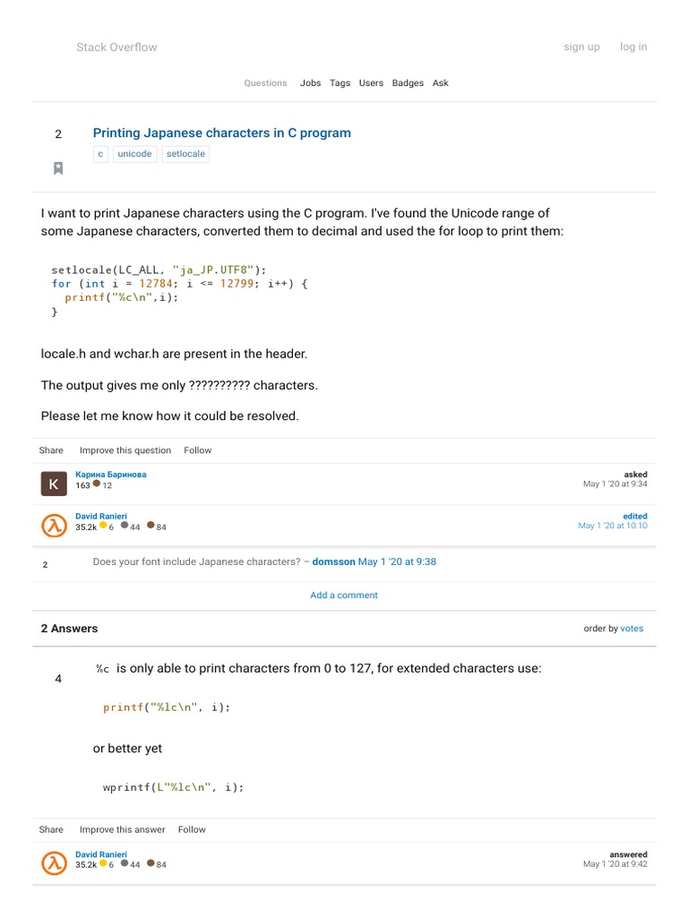 Printing Japanese Characters in C Program - Stack Overflow | PDF | Software Engineering ...