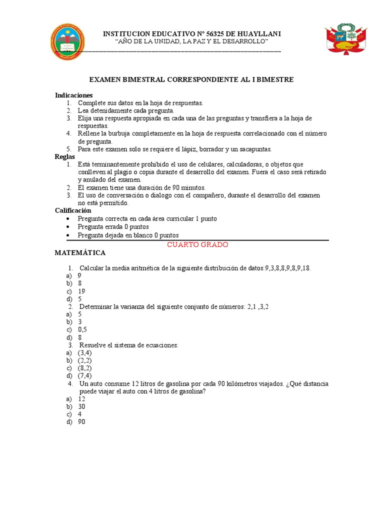 Examen I Bimestral - Lunes 4º | PDF | Autoestima | Sexualidad