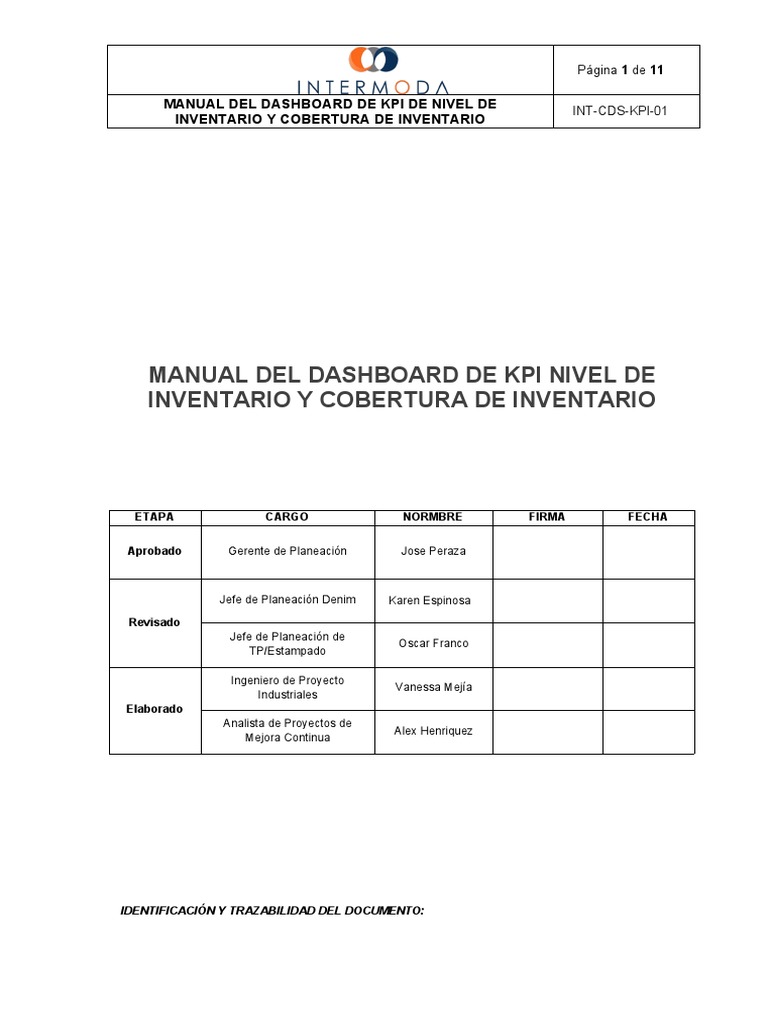 1.1 Manual KPIs - Nivel de Inventario y Cobertura de Inventario | PDF ...