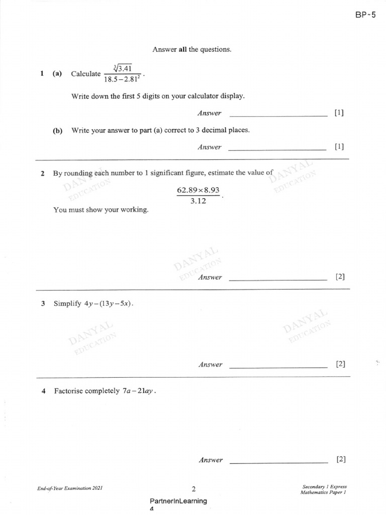 Anglo-Chinese-School-SA2-2021-Sec-1-Math Qs Only | PDF | Significant Figures | Mathematics