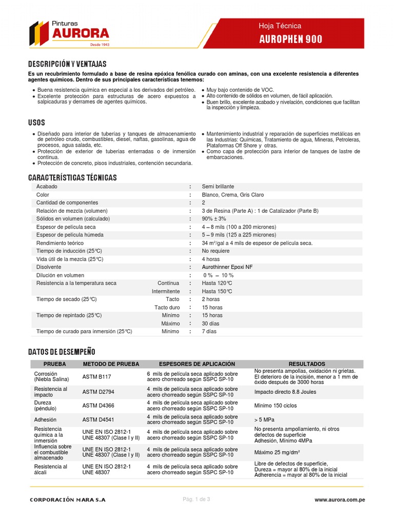 Hoja Técnica Aurophen 900 | PDF | Acero | Petróleo