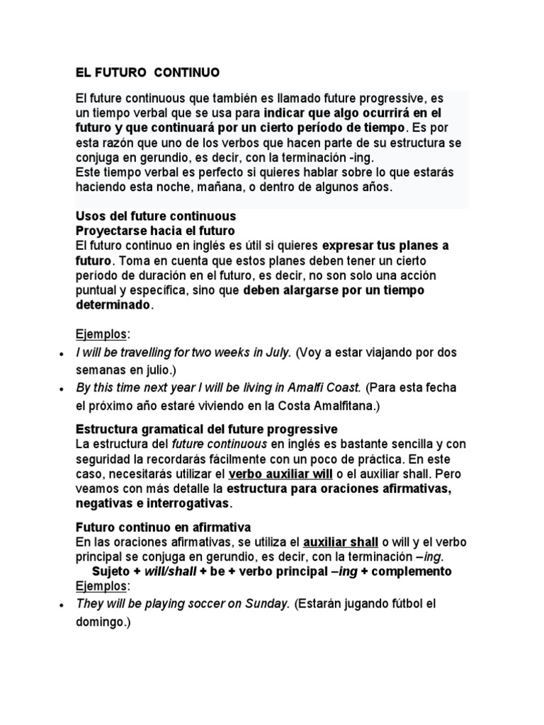 EL FUTURO CONTINUO y PERFECTO | PDF | Verbo | Gramática