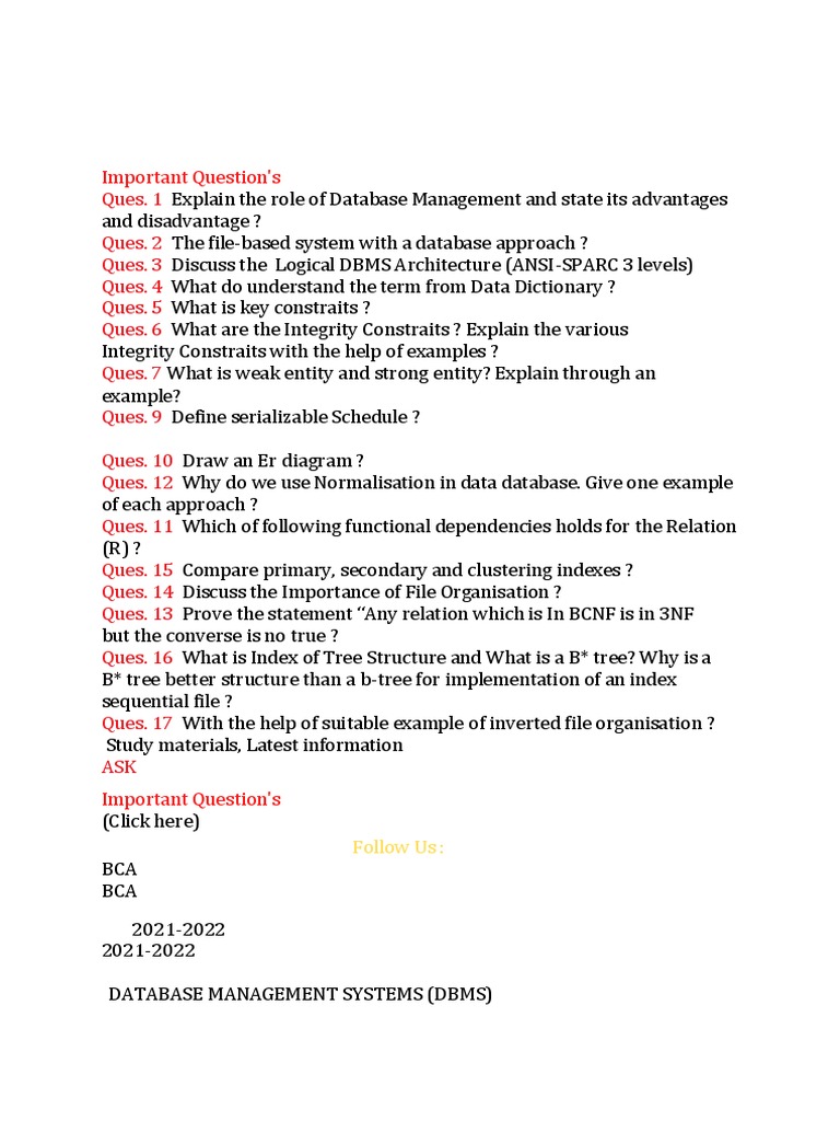 Dbms-Important Question | PDF