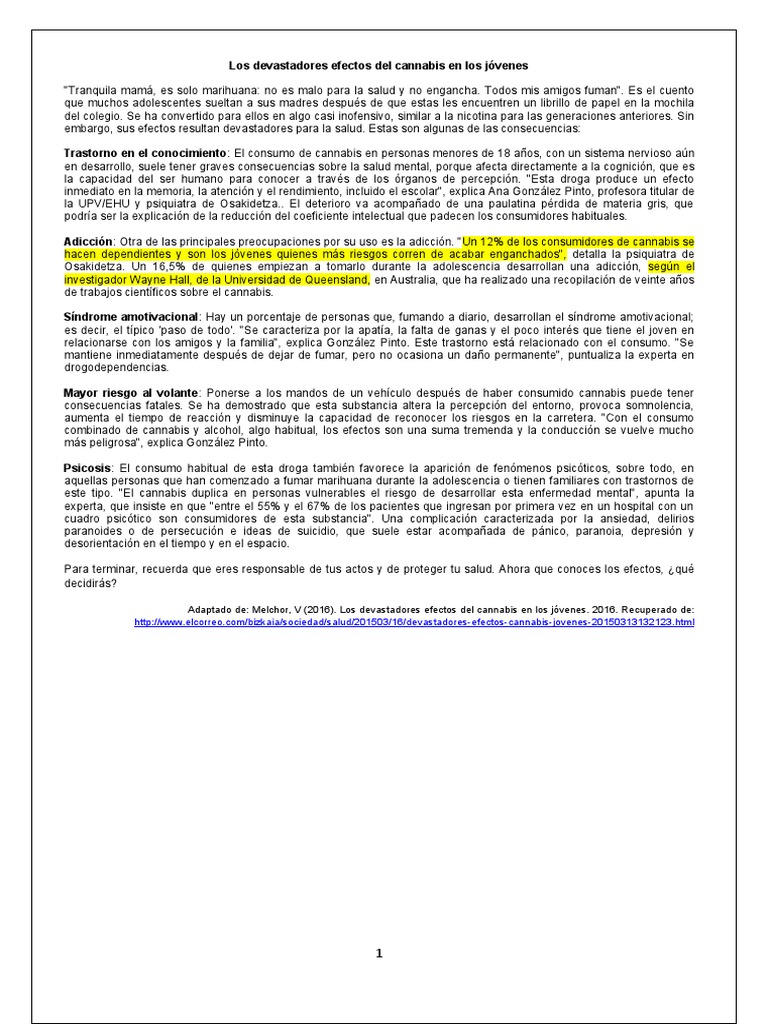 Consumo De La Marihuana Pdf Cannabis Droga Psicosis