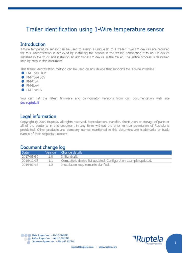 Trailer Identification Using 1-Wire Temperature Sensor Ruptela | PDF