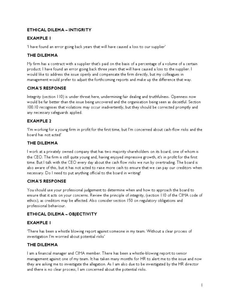 ETHICAL DILEMA - CIMA - S ANSWER | PDF | Confidentiality | Whistleblower