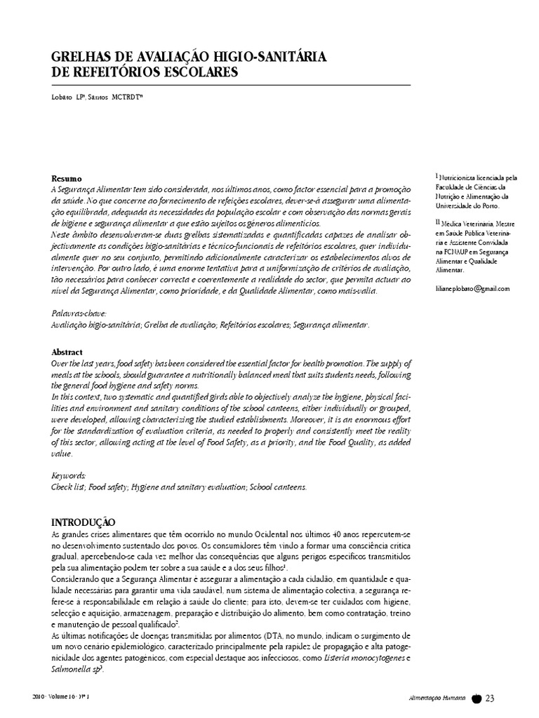 Avaliação Das Condições Higio-Sanitárias em Escola | PDF | Desperdício ...