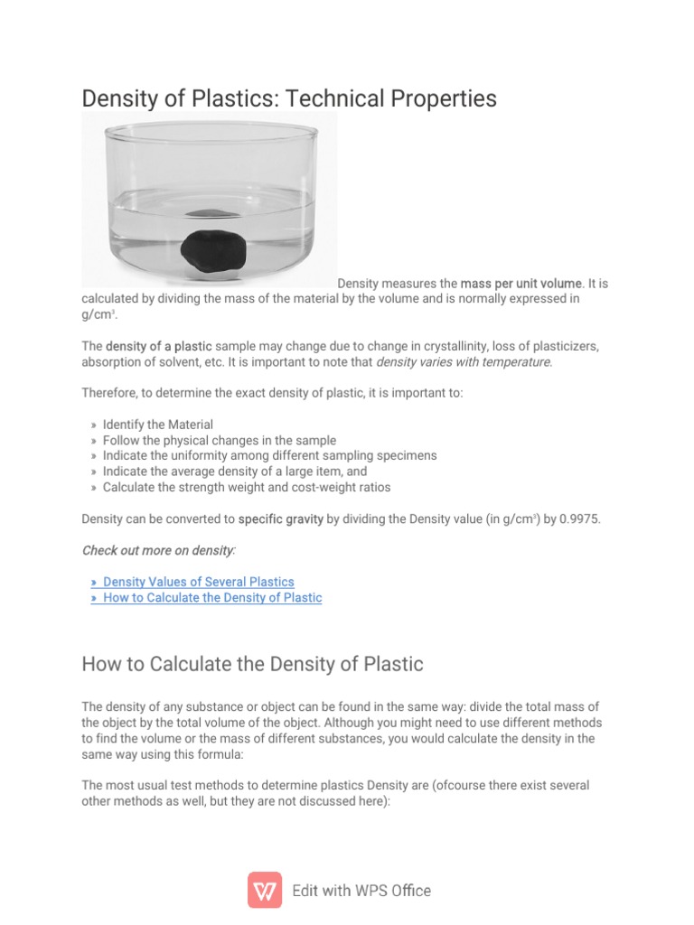 Density of Plastics | PDF