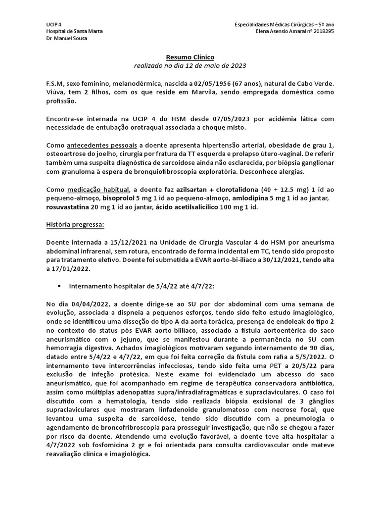 Resumo Clínico de Paciente em UCIP 4 | PDF | Medicina Clínica | Causas ...