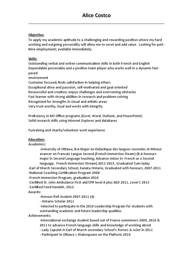 Alice Costco Resume 7622 | PDF | Leadership | Cognition
