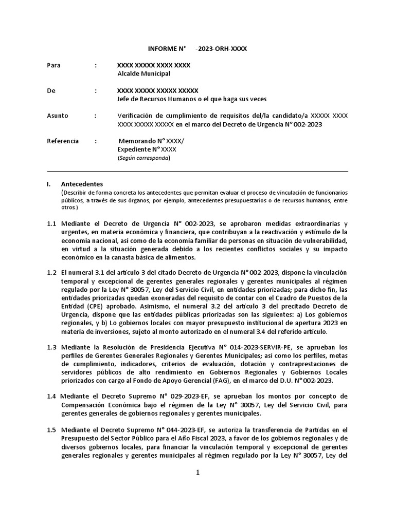 Modelo de Informe de Verificación para Gerente Municipal (A2, A3.1 y A3.2) VF | PDF | Gobierno ...