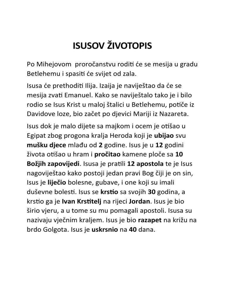 Noa Molnar, Vjeronauk, Isusov Životopis | PDF