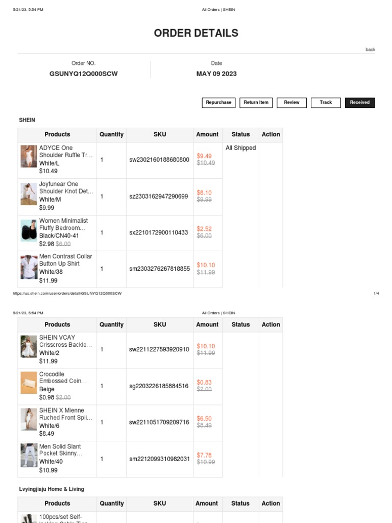 Order Confirmation - SHEIN - D10013848678643 | PDF | Payments | Trade