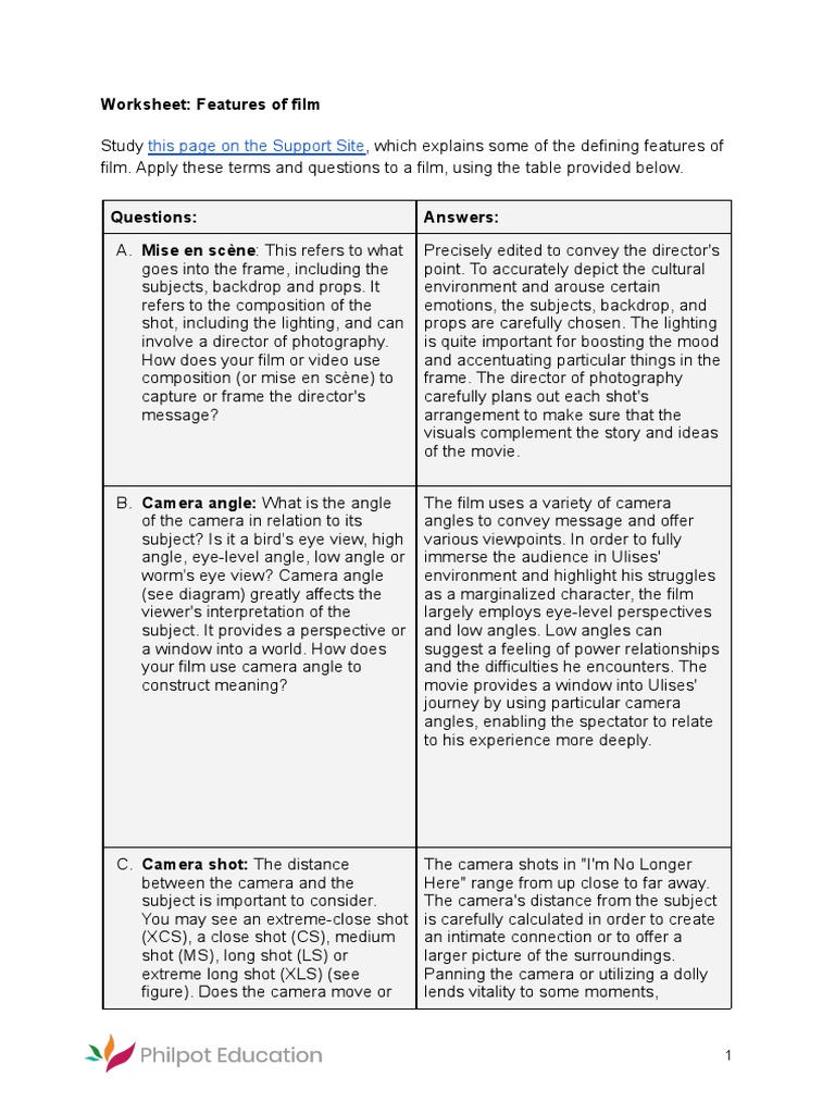Lang Lit Features of Film | PDF | Composition (Visual Arts) | Camera