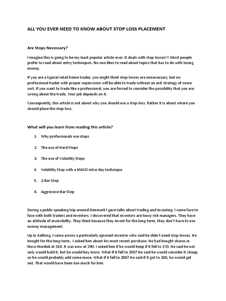 Effective Stop Loss Strategies Explained | PDF | Order (Exchange ...