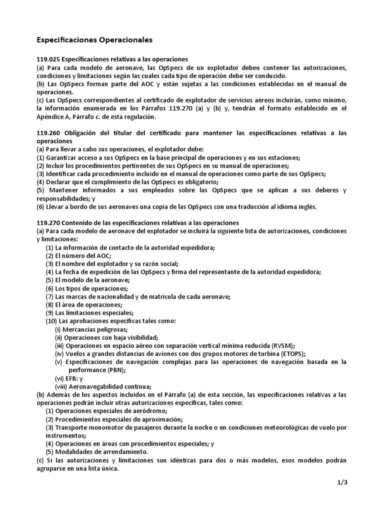 Especificaciones Operacionales | PDF | Aeroespacial | Transporte