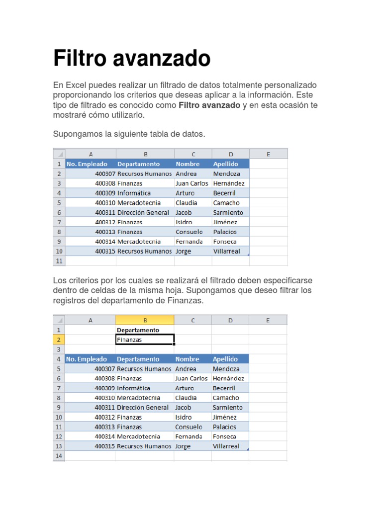 Filtro Avanzado en Excel | PDF | Microsoft Excel | Informática