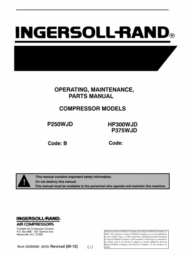 Manual de Compresor 35390095-09-00-Om+pm-P250-Hp300-P375-Wjd | PDF