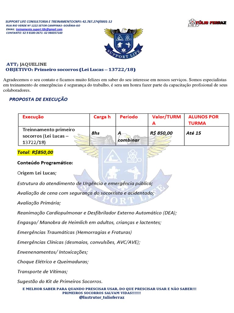 Treinamento Lei Lucas | PDF | Primeiros socorros | Medicina Clínica