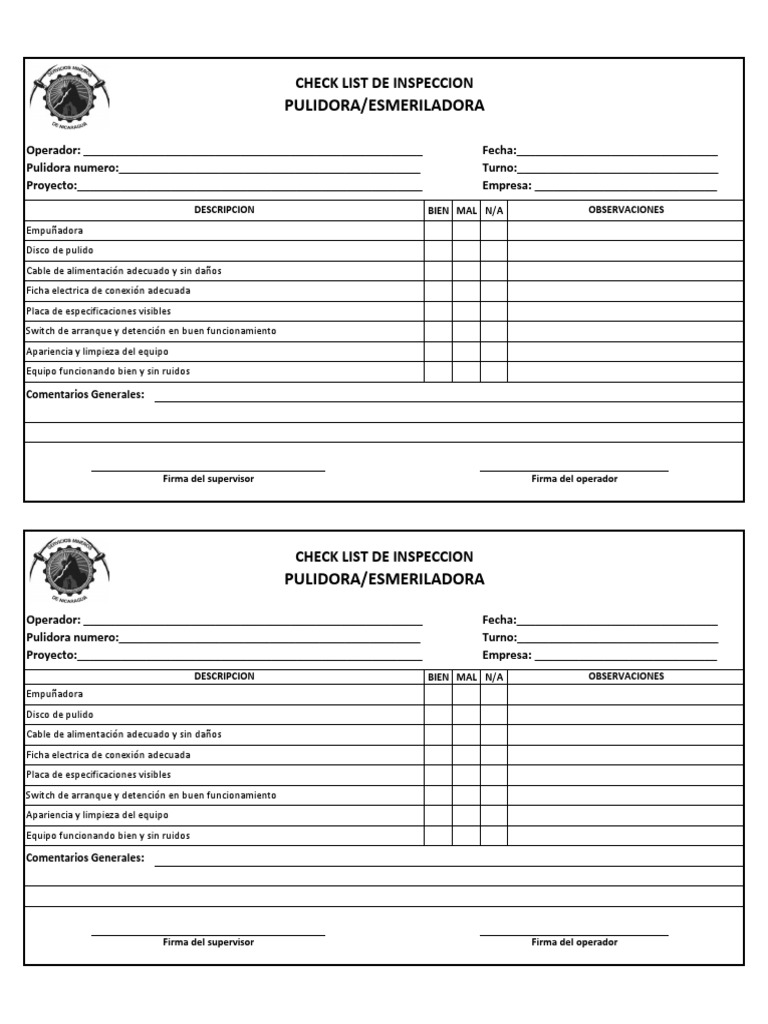Check List de Pulidora | PDF