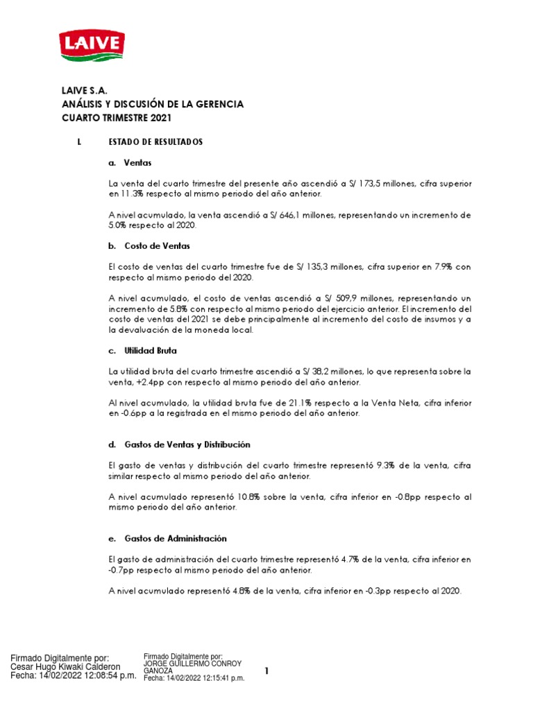 Análisis Financiero de LAIVE S.A. 4T 2021 | PDF | Comercio | Hoja de ...