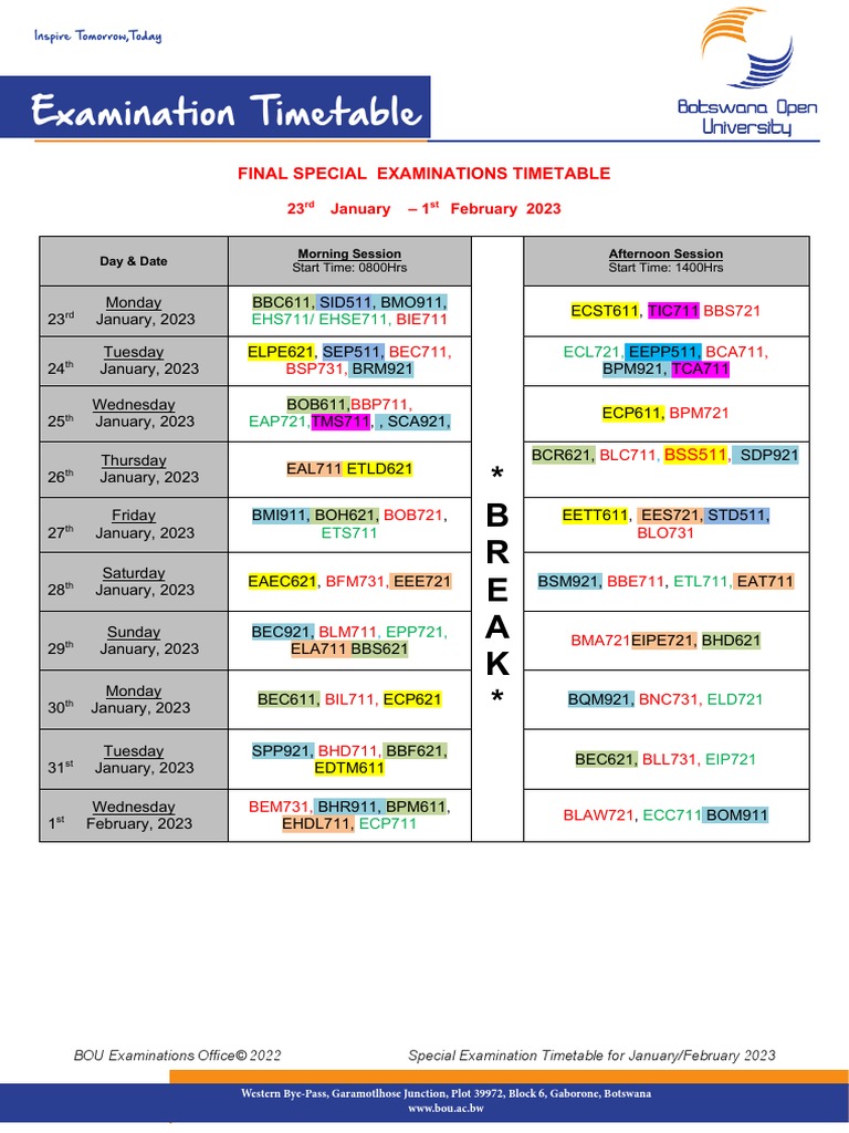 Final Special Examinations Timetable Jan - Feb 2023 | Download Free PDF ...