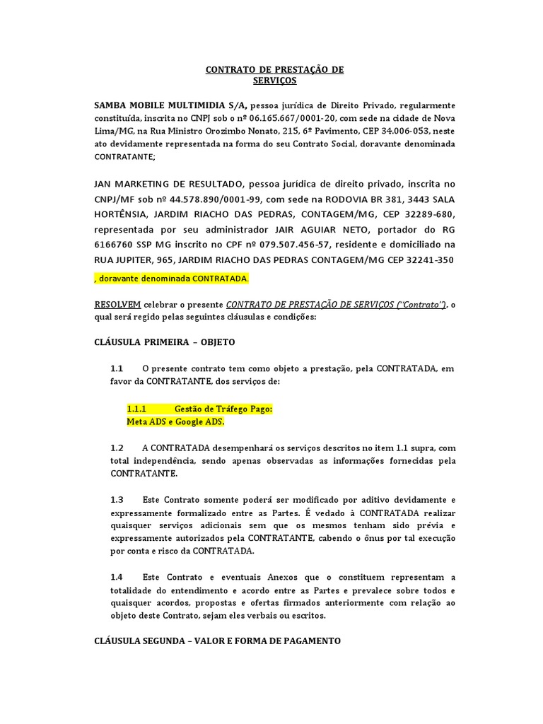 Modelo de Contrato de Prestação de Serviços | PDF | Recibo | Direito Comum