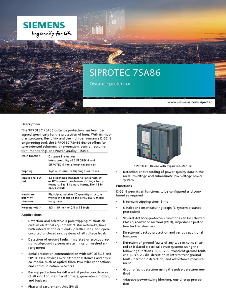 SIPROTEC 7SA86 Distance Protection Device | PDF | Electric Power ...