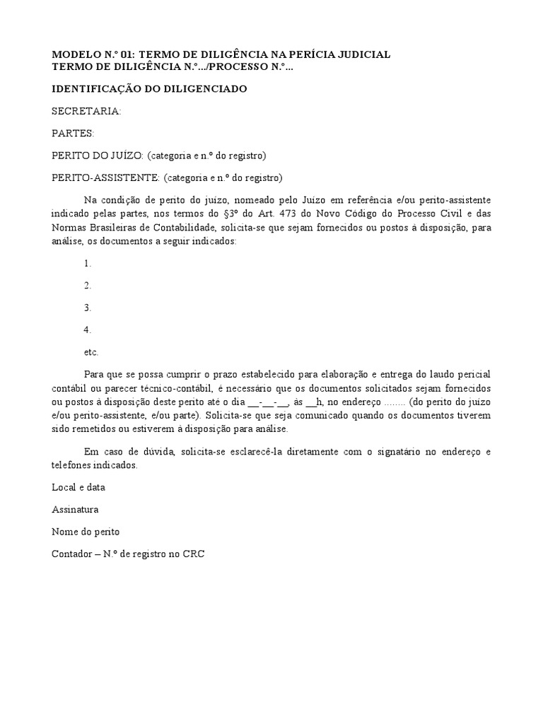 Modelo N.01 - Termo de Diligencia Na Pericia Judicial | PDF