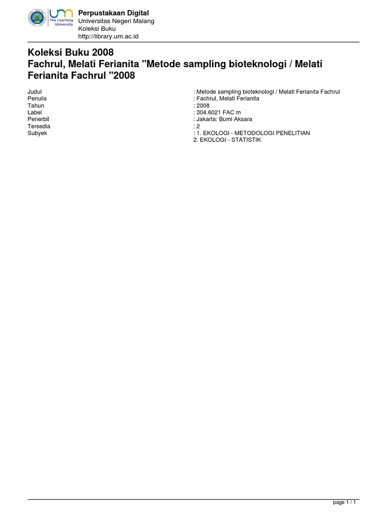 Buku Metode Sampling Karangan Fachrul | PDF