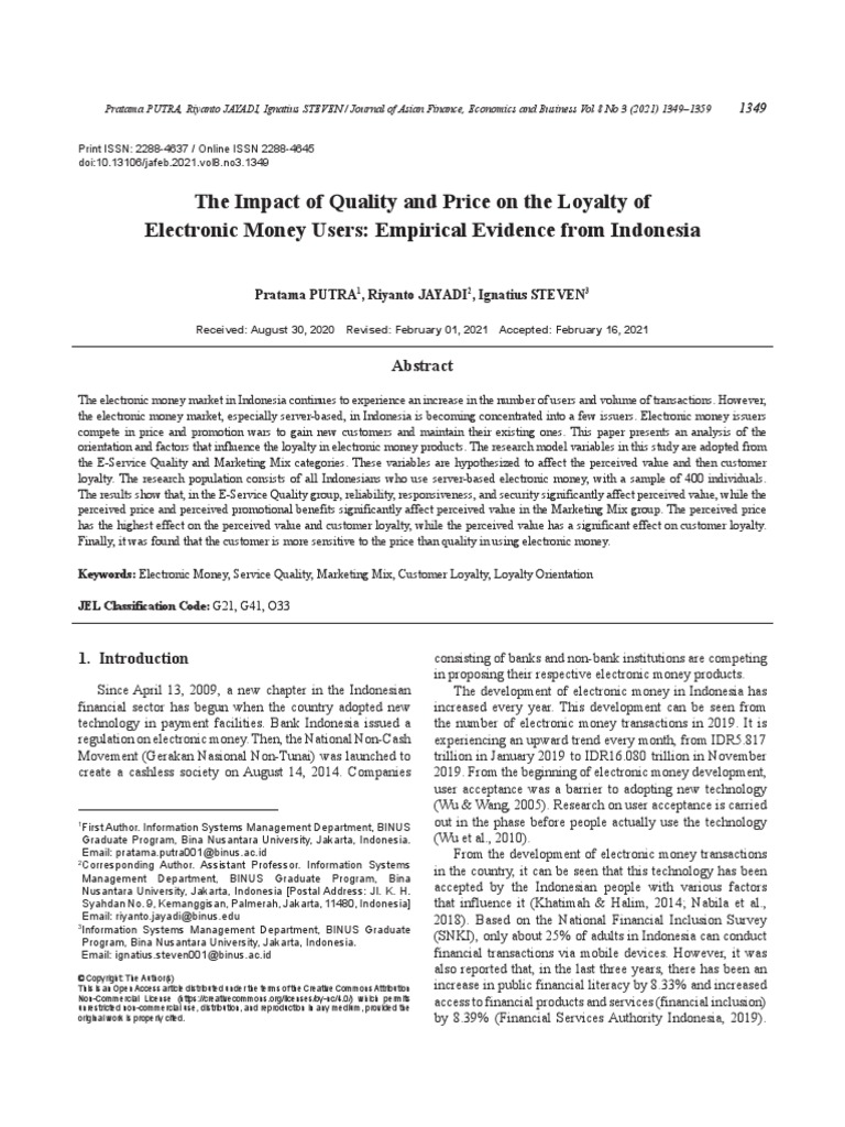 The Impact of Quality and Price On The Loyalty of Electronic Money ...