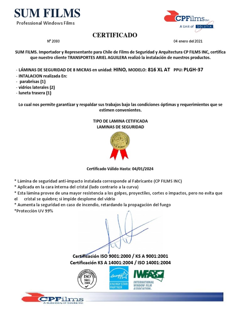 Certificado Laminas Seguridad PLGH-37 | PDF | Informática