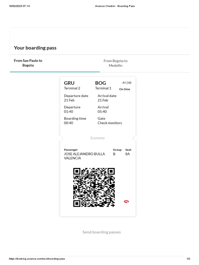 Avianca Checkin - Boarding Pass | PDF