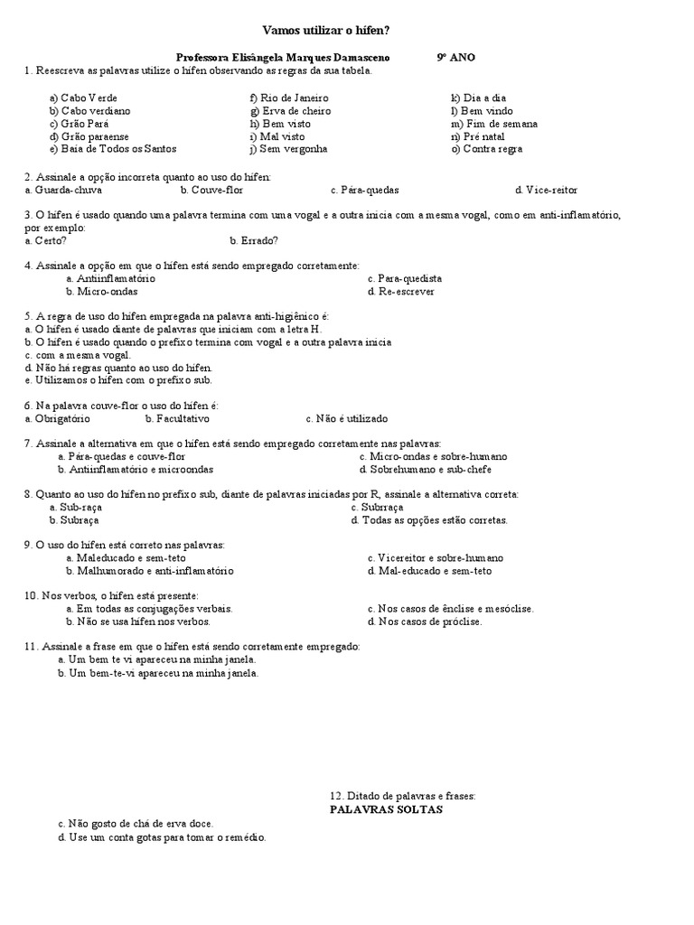 Utilize o Hífen | PDF | Artes Linguísticas e Disciplina