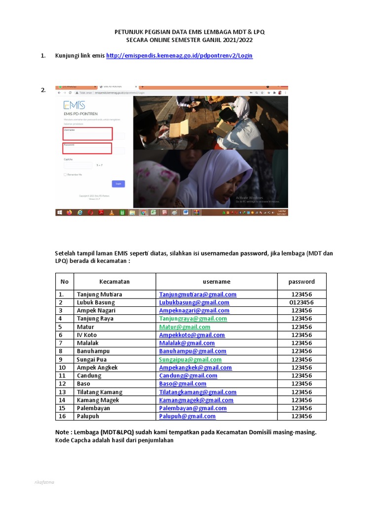 Petunjuk Pegisian Data Emis Lembaga | PDF