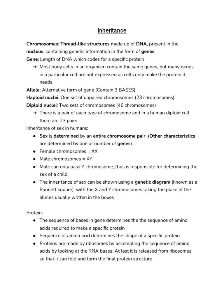 IGCSE Inheritance and Genetics Overview | PDF | Cell (Biology) | Gene