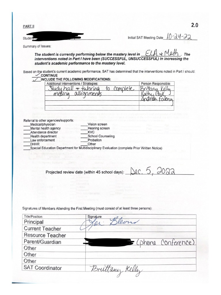 Student Assistance Team Meetings Evidence | PDF