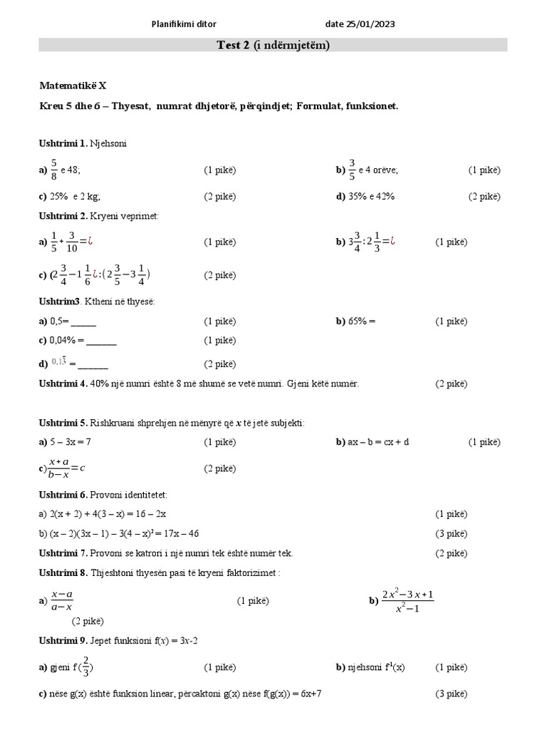Planifikimi Ditor Date 25 | PDF