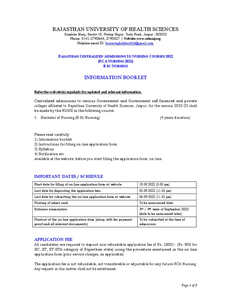 BSC (N) - Information - Booklet 2022-23 - Combined | PDF | University And College Admission ...