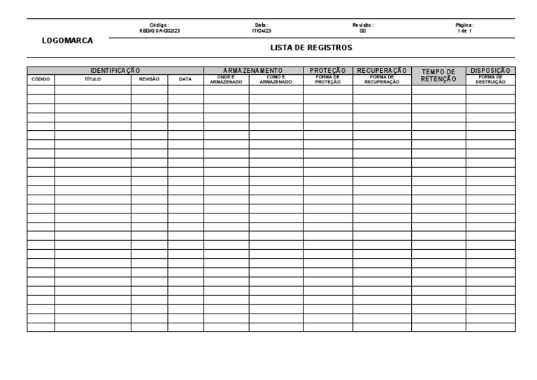 Reg Qua 002 23 Lista de Registros Rev00 | PDF