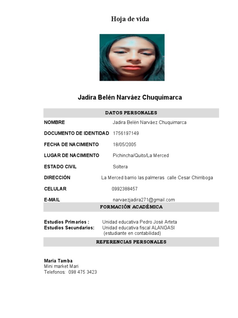 Hoja de Vida de Jadira Narváez | PDF