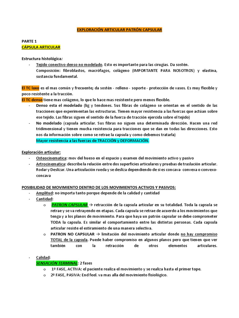 6-1 y 2 Exploración Articular PATRÓN CAPSULAR - Listo | PDF ...