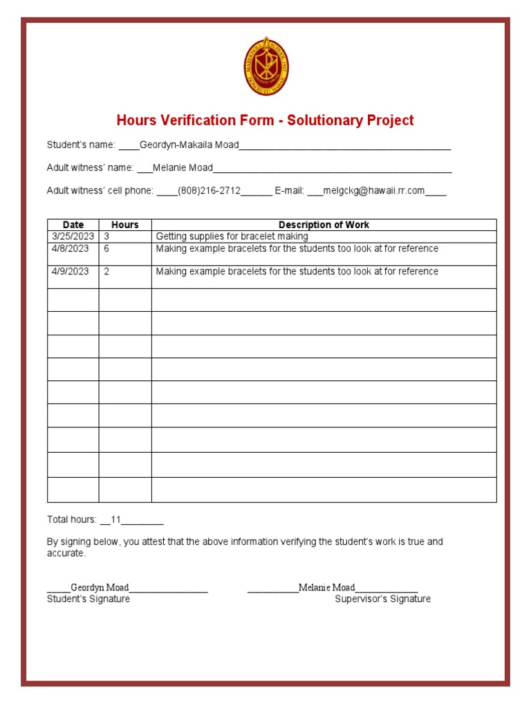 Hours Verification Form | PDF