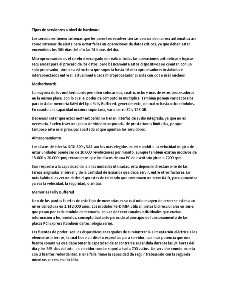 Tipos de Servidores A Nivel de Hardware | PDF | Microprocesador ...