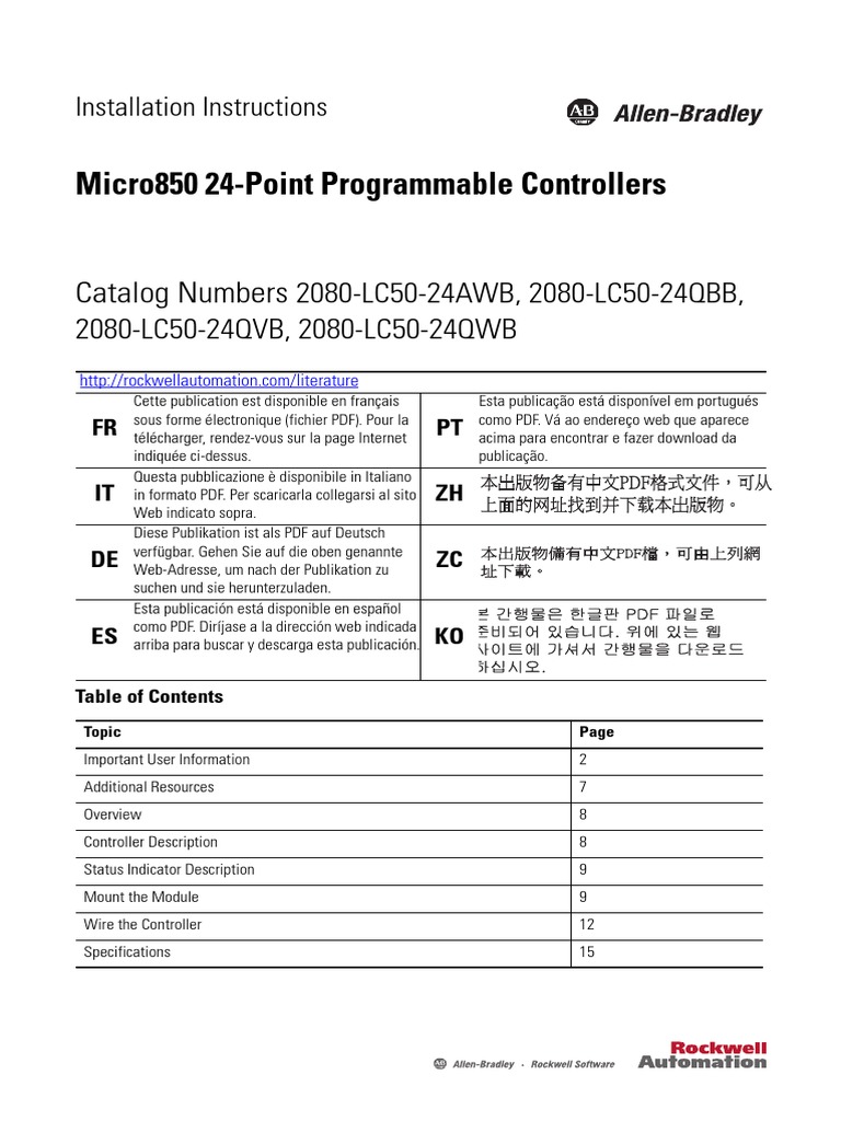 Micro850 24-Point Programmable Controllers: Catalog Numbers | PDF ...