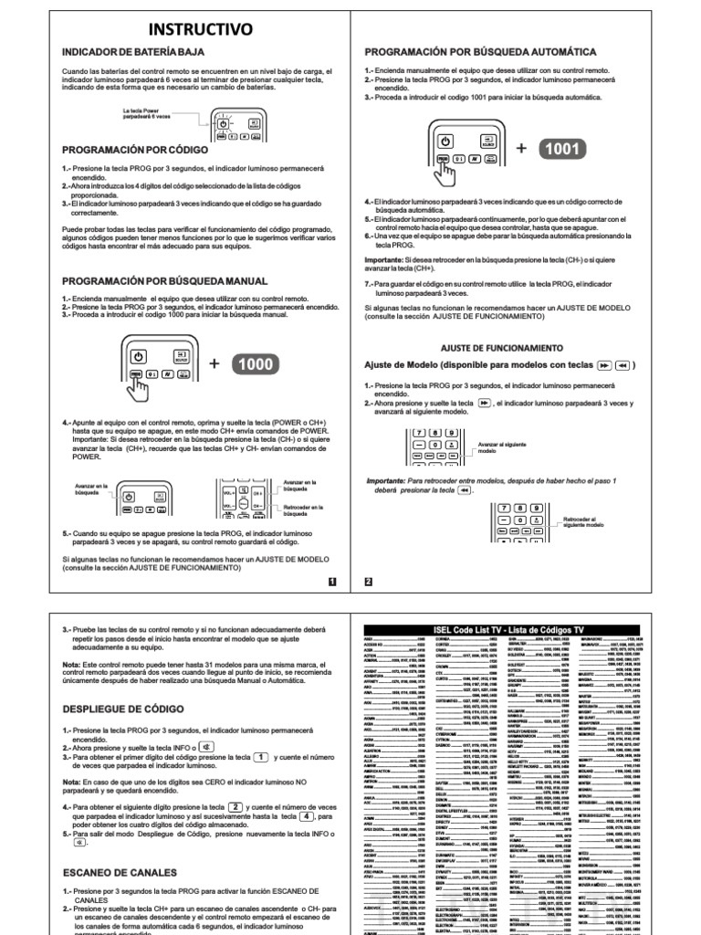 Codigos y Manual ISEL Sire XS | PDF | Electrónica | Bienes de consumo