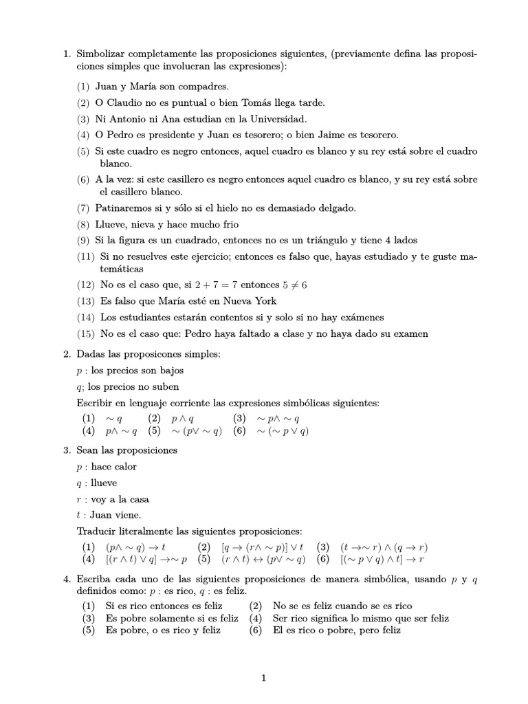 Ejercicios1 1 | PDF | Proposición